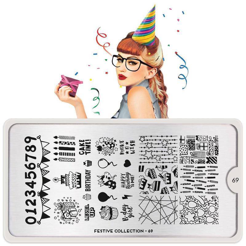 Festive 69 | Birthday Party Nail Stamping Plates | MoYou London